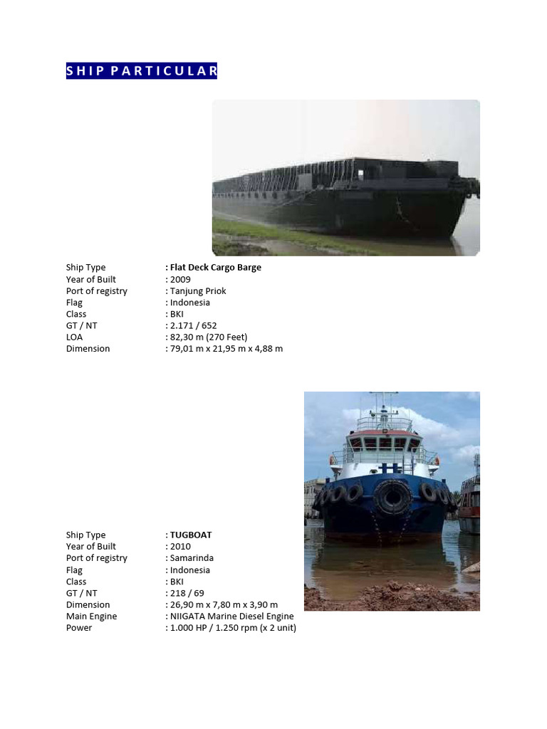 Indonesian Cargo Barge and Tugboat Specs | PDF