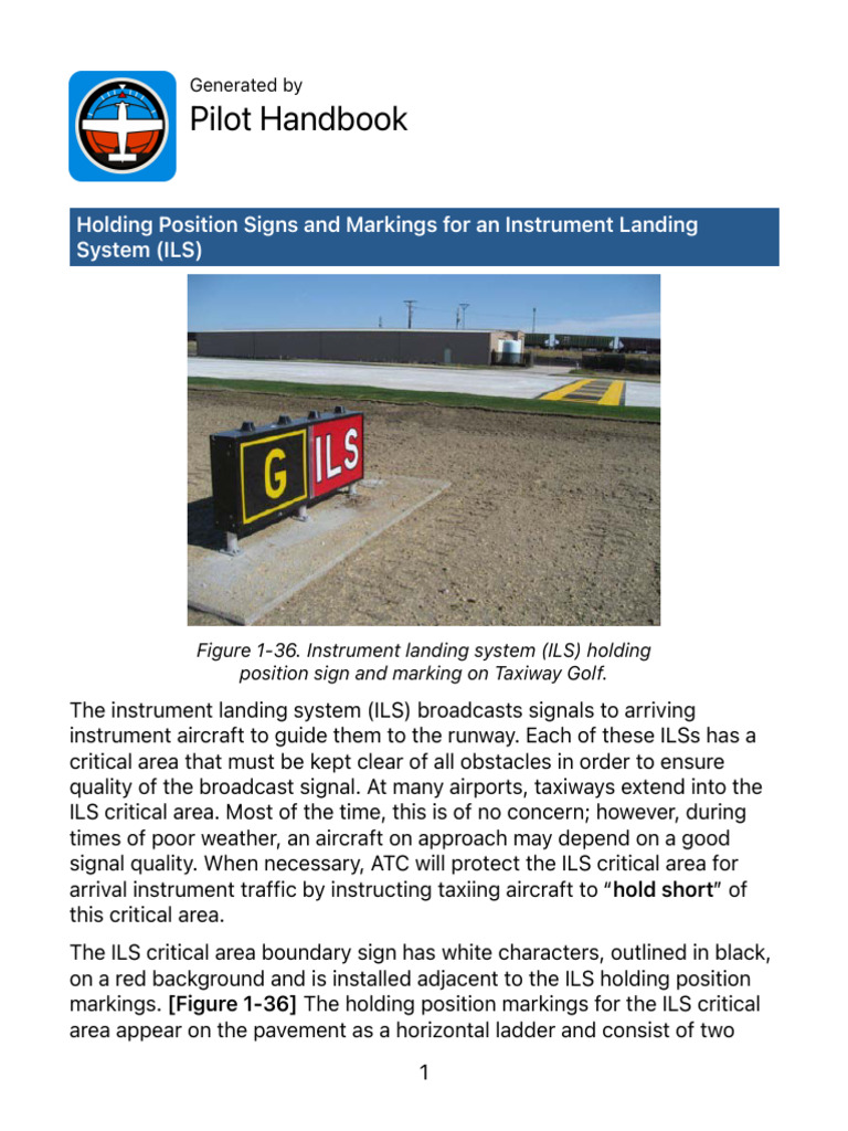 Pilot Handbook Holding Position Signsand Markingsforan Instrument ...