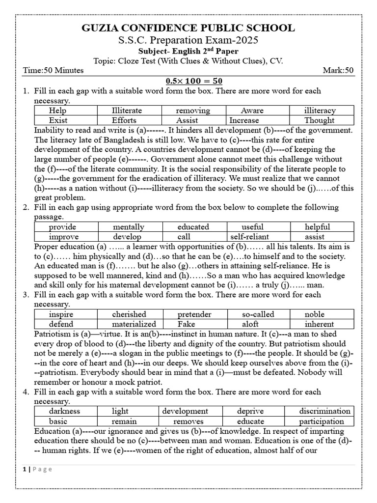 Cloze Test | PDF | Literacy