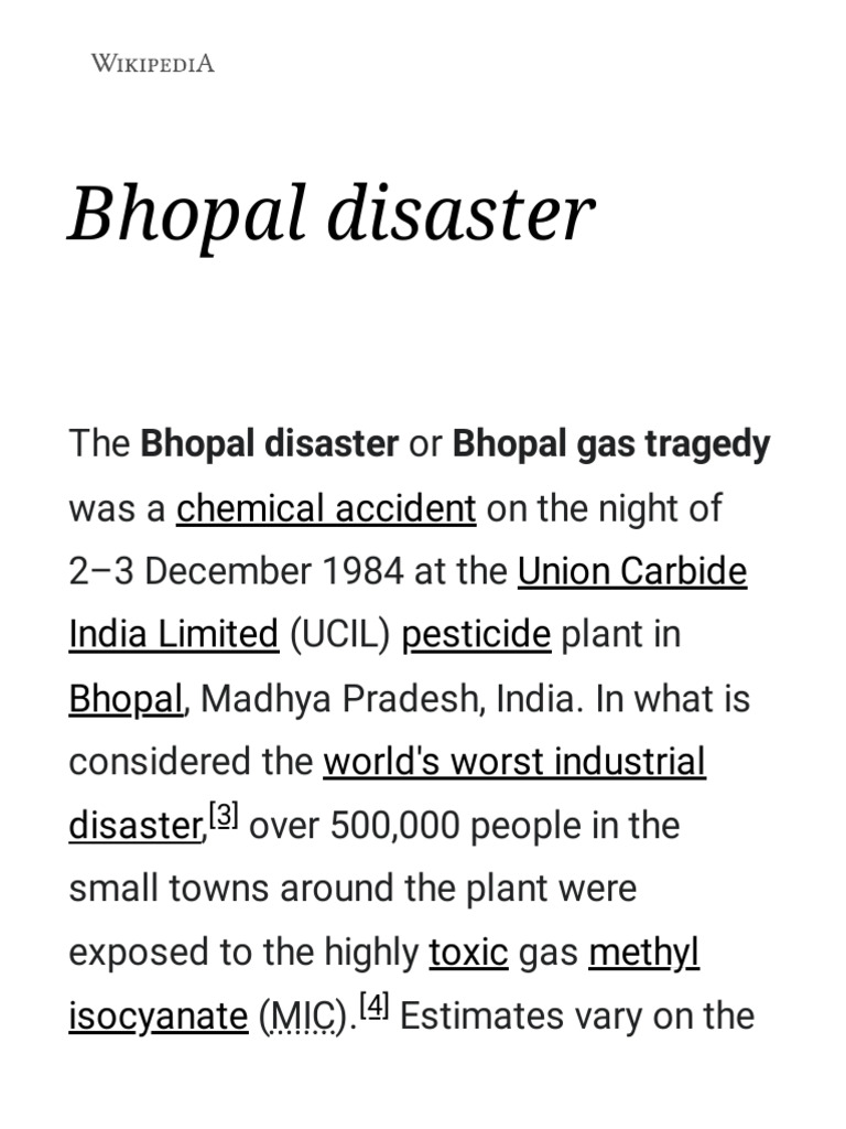 Bhopal Disaster - Wikipedia | PDF