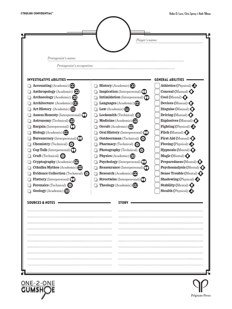 Cthulhu Confidential - Character Sheet | PDF