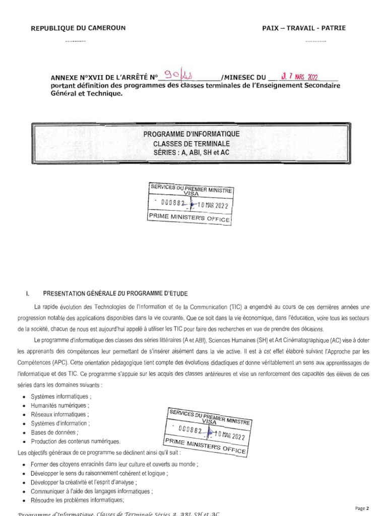 ANNEXE 17 Arrete 90-22 PROG INFORMATIQUE TLE A ABI SH AC | PDF