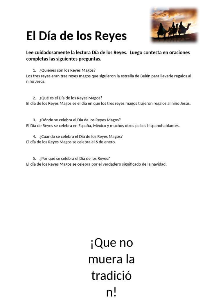 El Dia de Los Reyes Magos Preguntas de La Lectura | PDF