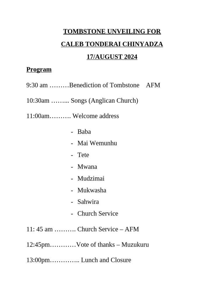 Tombstone Unveiling For | PDF