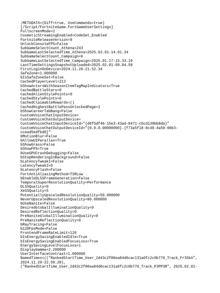 Fortnite User Settings Configuration | PDF