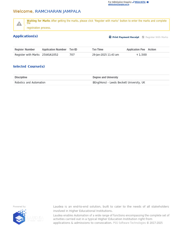 PSG IAS - Admissions 2025 - Online Application | PDF