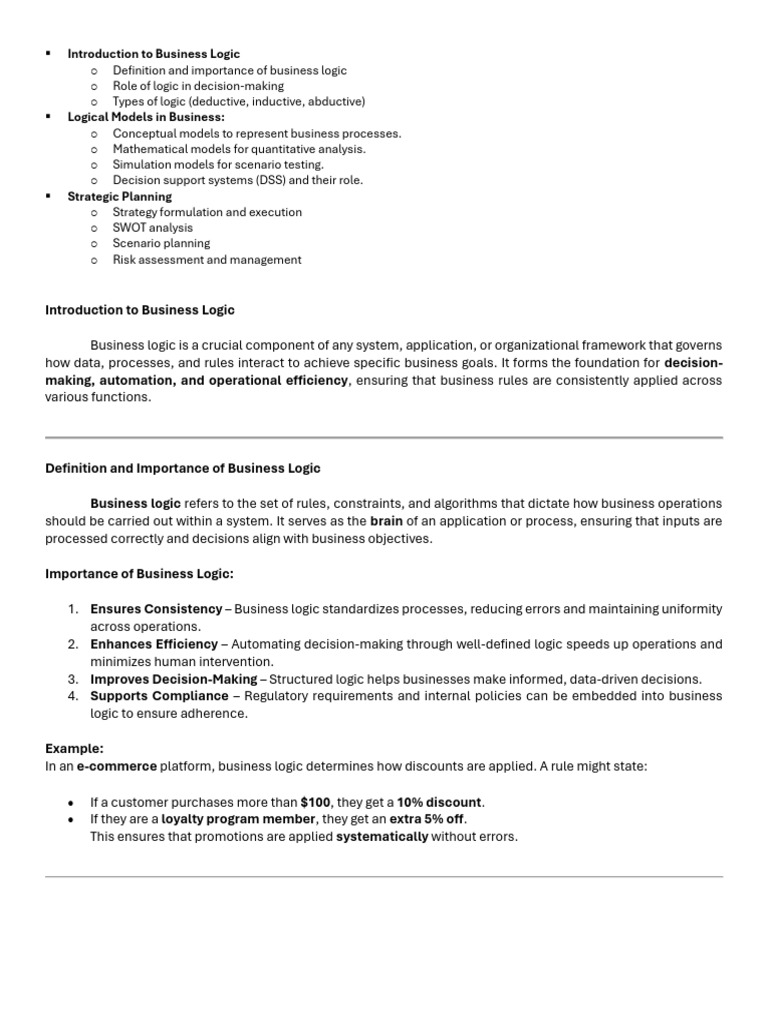 Business Logic and Decision-Making Insights | PDF | Strategic ...