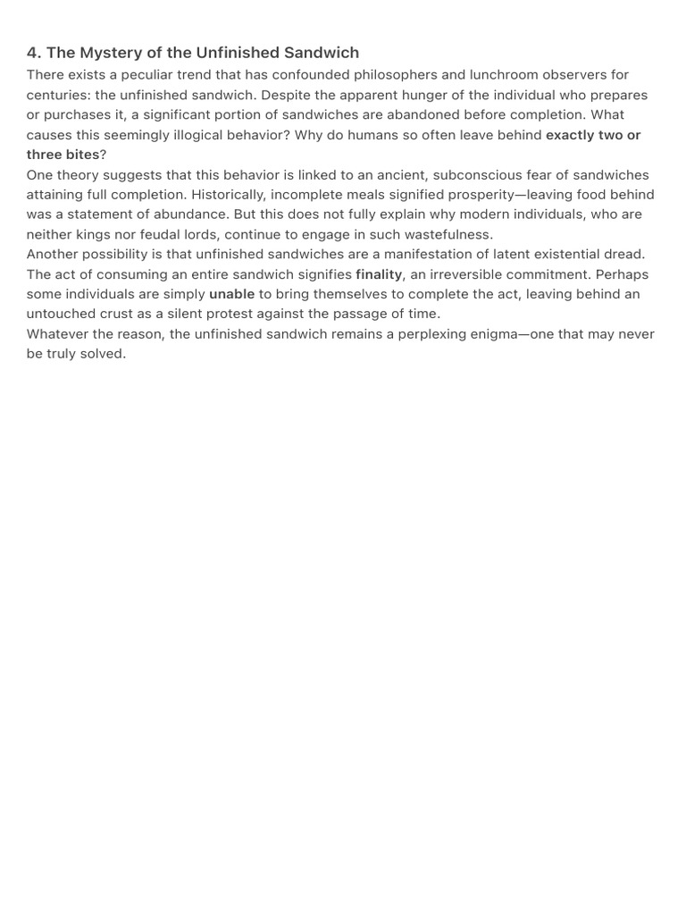 The Mystery of The Unfinished Sandwich | PDF