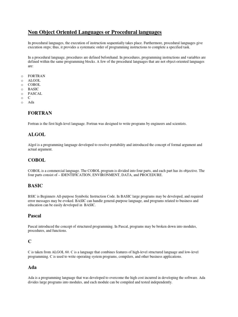 Non Object-Oriented Programming Languages | PDF