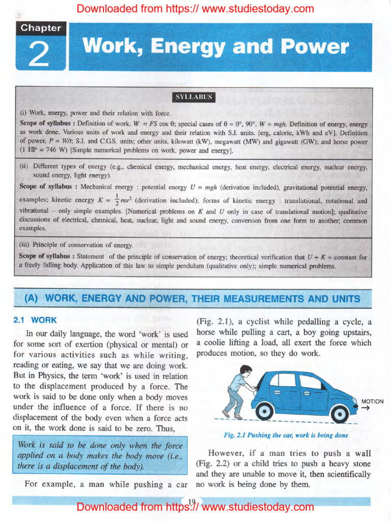 ICSE Selina Class 10 Physics Chapter 02 Work Energy and Power | PDF
