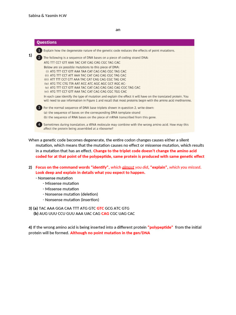 Biology Module 6 Section 1 Questions CORRECTIONS | PDF