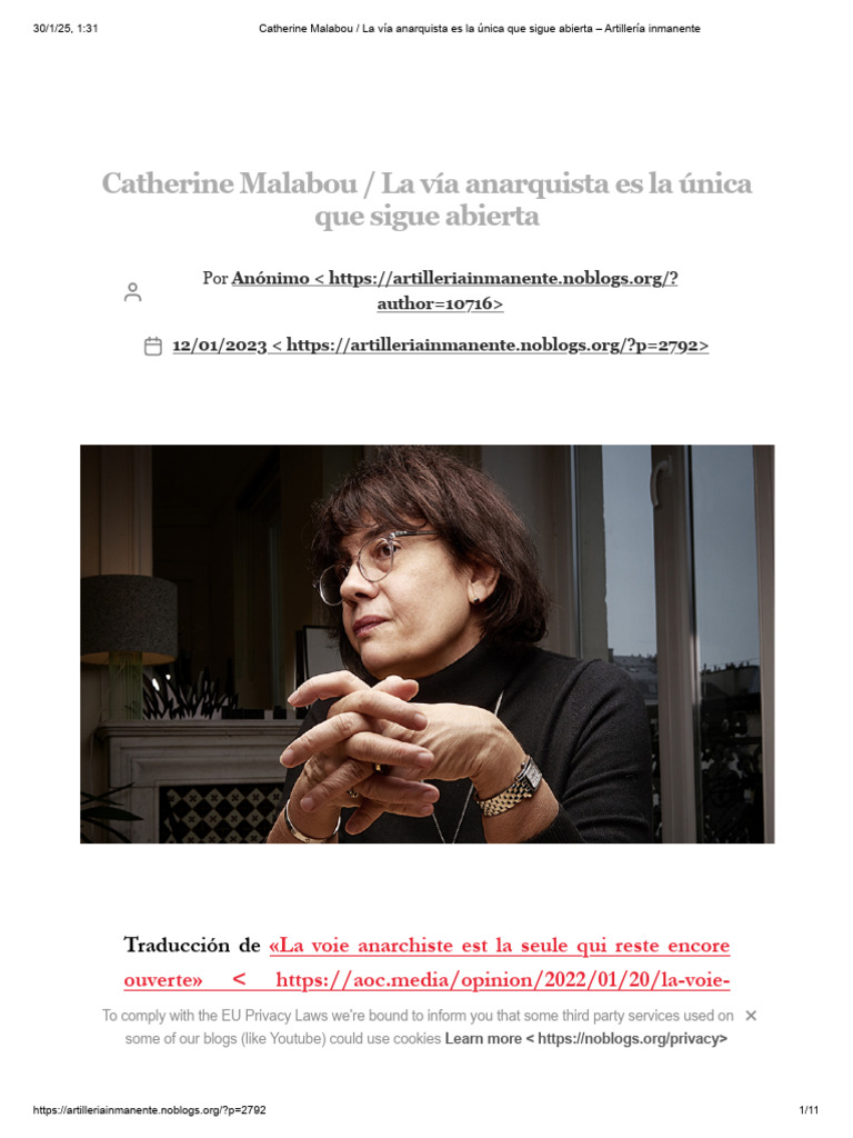 Catherine Malabou - La Vía Anarquista Es La Única Que Sigue Abierta - Artillería Inmanente | PDF ...
