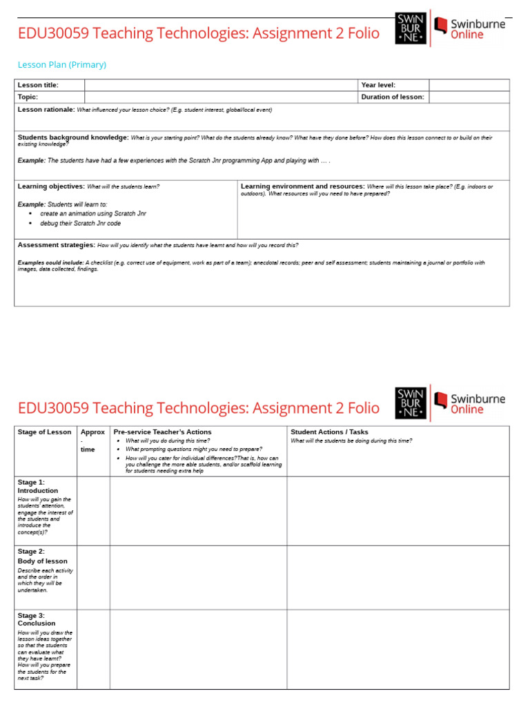 EDU30059 A2 Lesson Plan 2 | PDF | Lesson Plan | Cognitive Science