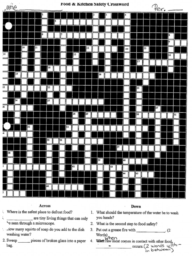 Food and Kitchen Safety Crossword | PDF