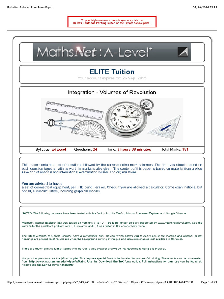 Integration - Volumes of Revolution | PDF | Internet Explorer
