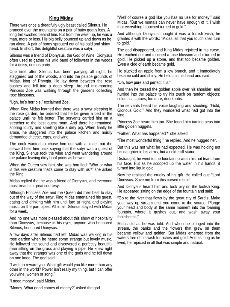 Lesson 2.1 King Midas Text | PDF | Dionysus