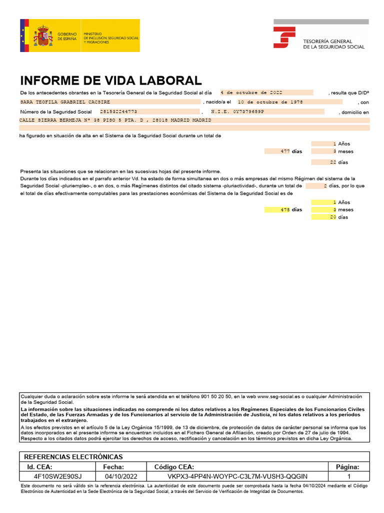 Informe de Vida Laboral | PDF | Derecho laboral | Gobernancia