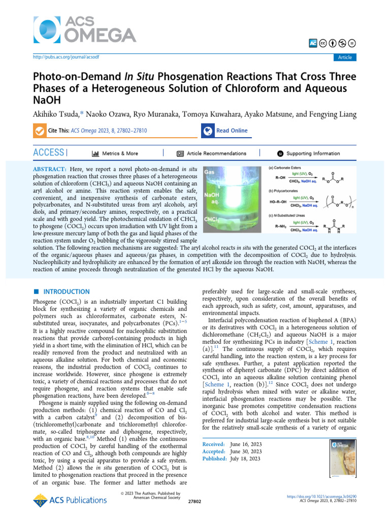 Photo-On-Demand InSitu Phosgenation Reactions That Cross Three Phases ...