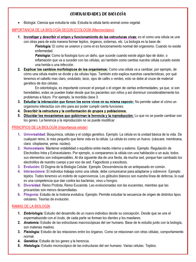Tema 1 - Generalidades de Biología | PDF | Biología Celular) | Biología