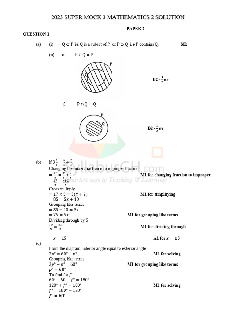 2023 Super Mock 3 Mathematics 2 Solution Bece | PDF | Elementary Mathematics | Mathematical Concepts
