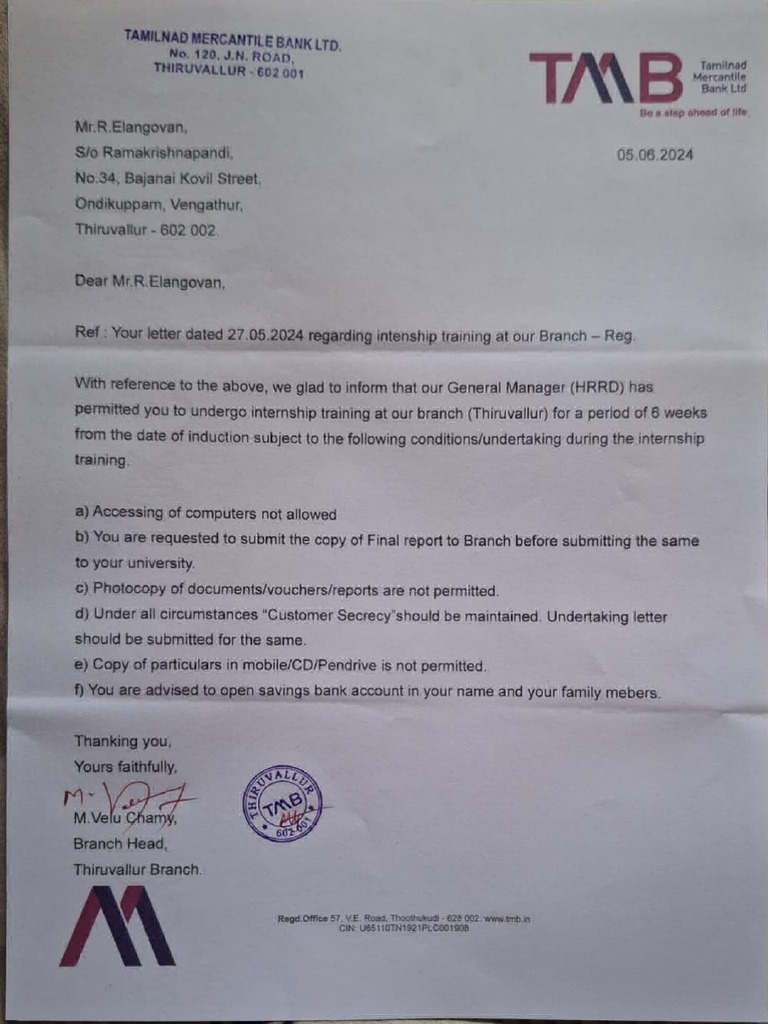 Elangovan Acc Letter | PDF