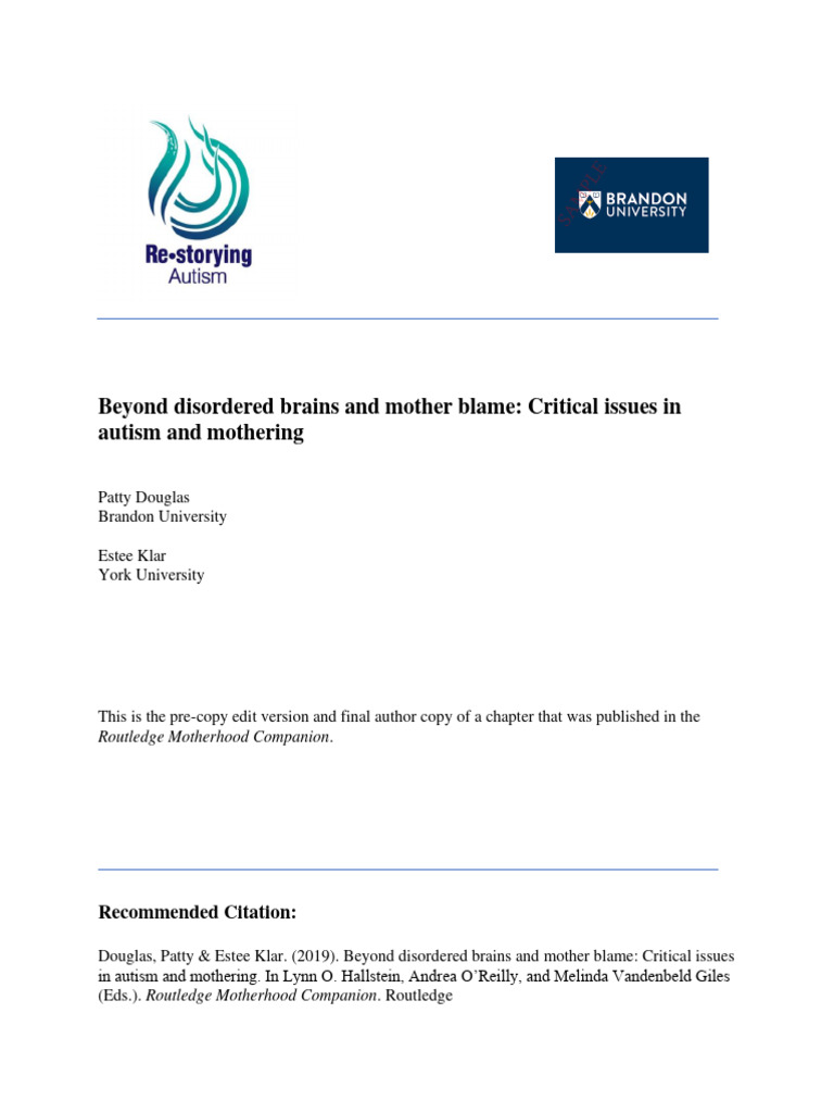 Autism, Mothering, and Social Dynamics | PDF | Autism | Mental Disorder
