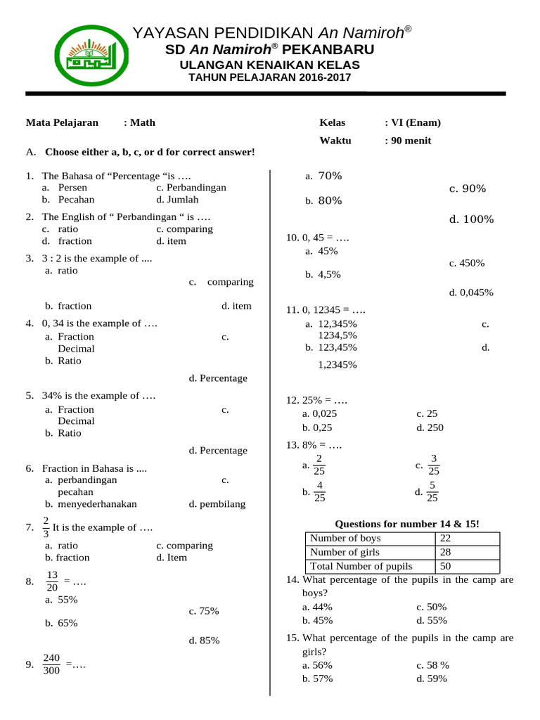 Soal Math 6 Smster 2 150317 Ok Uas 2 | PDF | Mathematics | Numbers