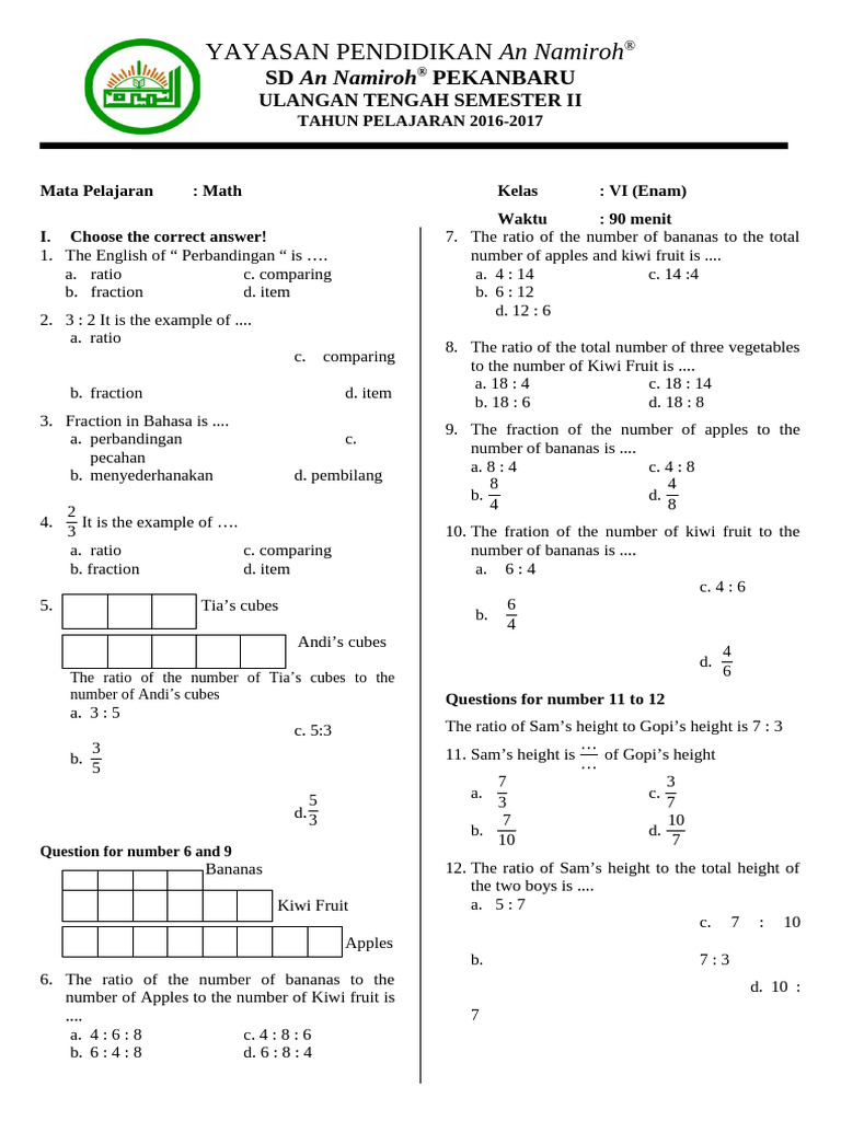 Soal Math Mid Smster 2 150317 | PDF | Numbers | Division (Mathematics)
