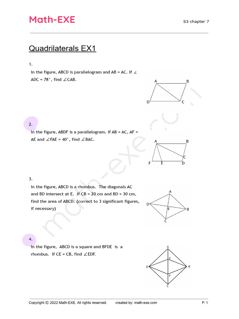 s3 Ch7 Quadrilaterals Ex1 Eng | PDF | Elementary Geometry | Euclidean ...