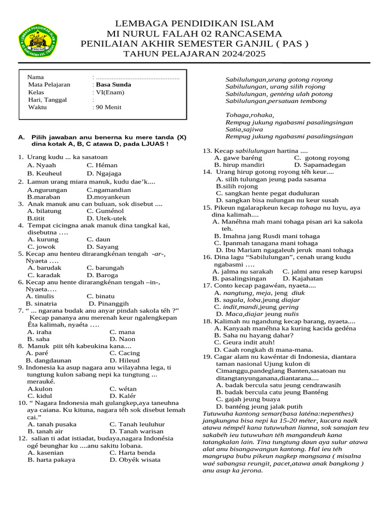 Basa Sunda Kelas 6by Enung | PDF