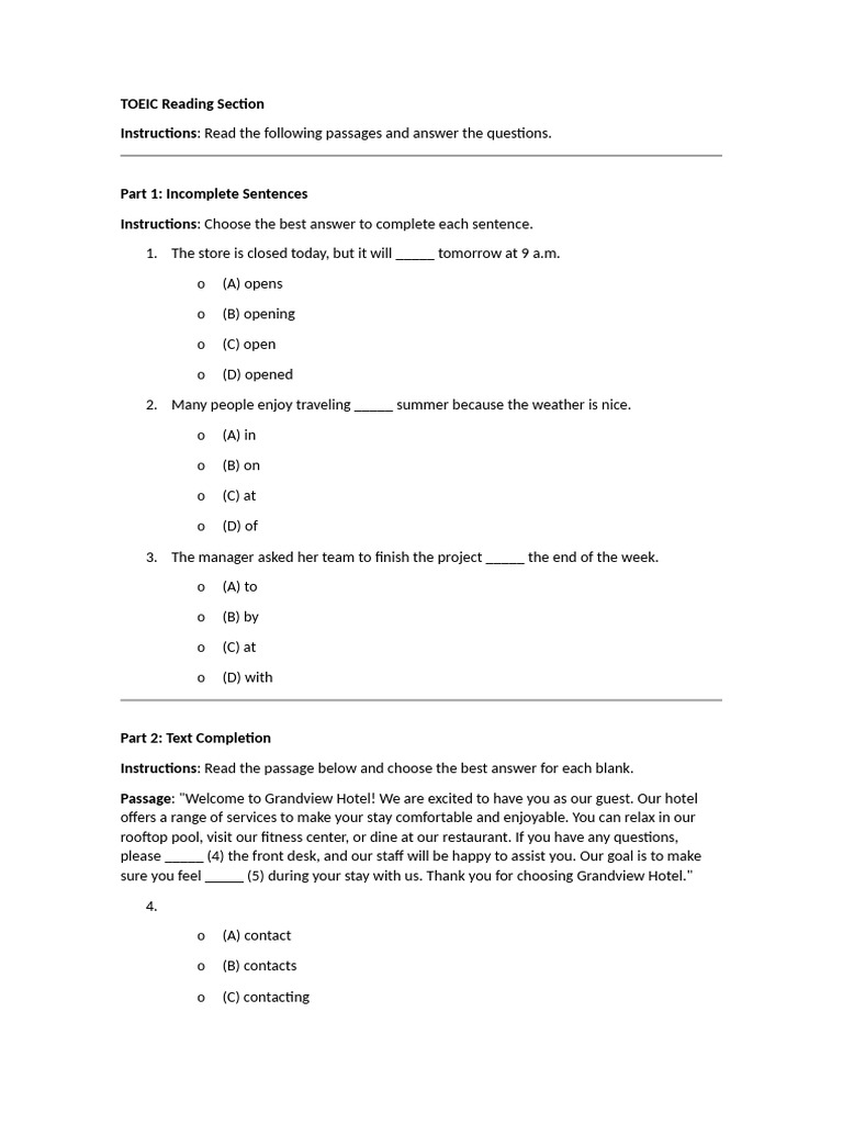 TOEIC B1 Reading Comprehension Practice | PDF | Environmental ...