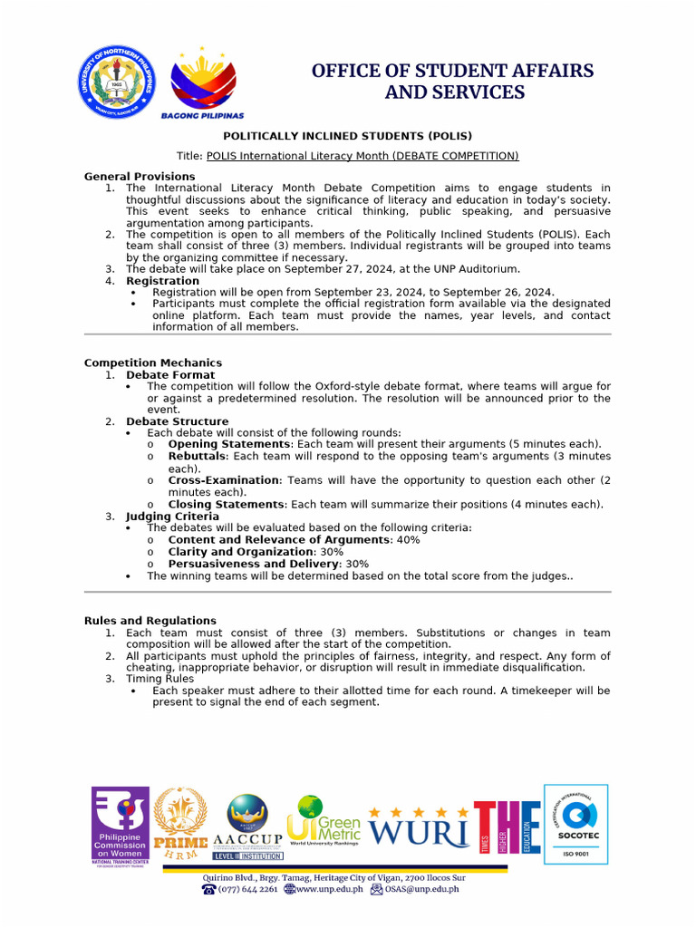 International Literacy Month Celebration (Guidelines) - Debate ...