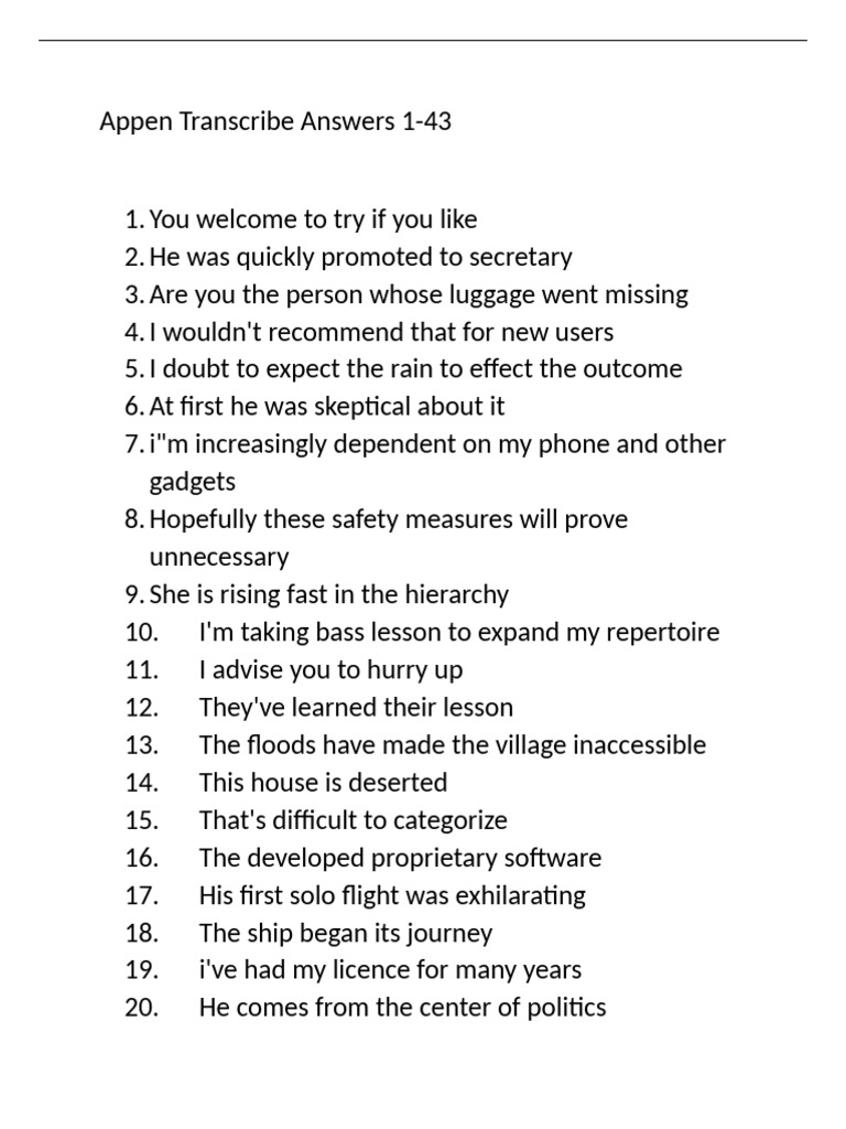 Appen Transcription Test Answers | PDF