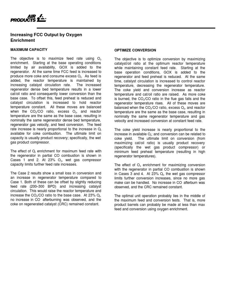Increasing FCC Output by Oxygen Enrichment | PDF | Combustion | Oxygen