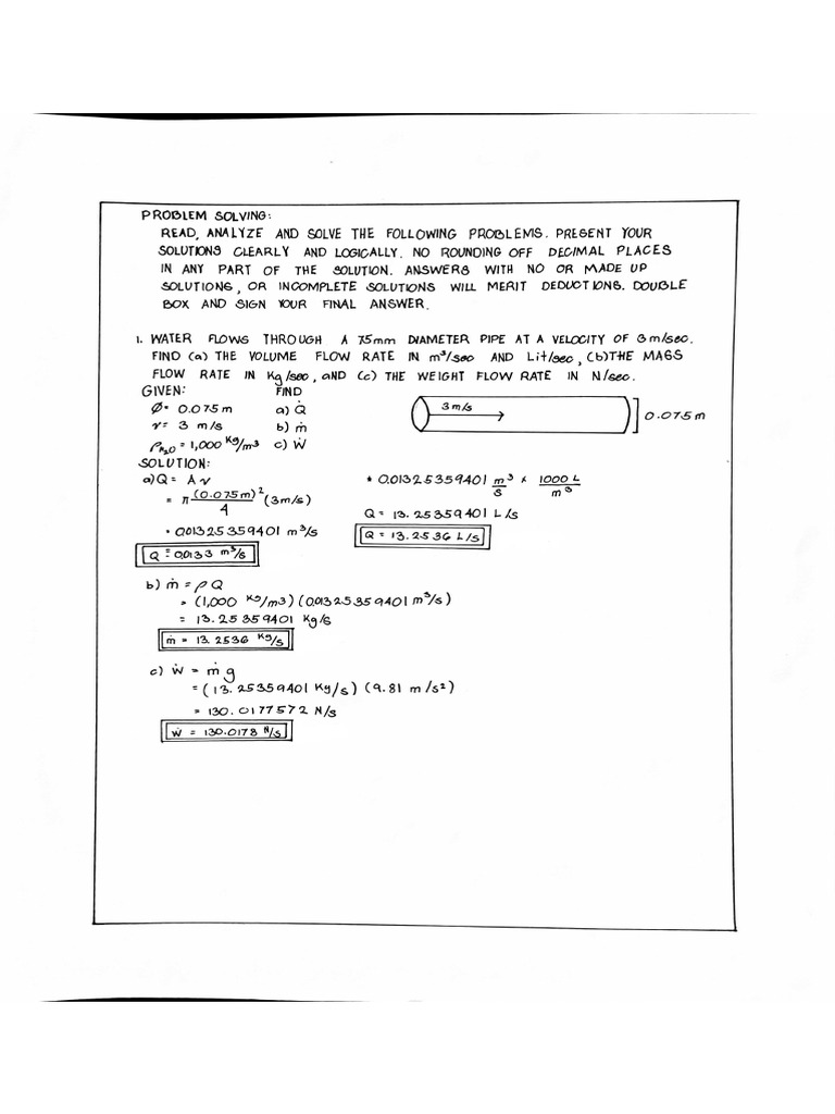 Fluid Mechanics Sample Problem | PDF