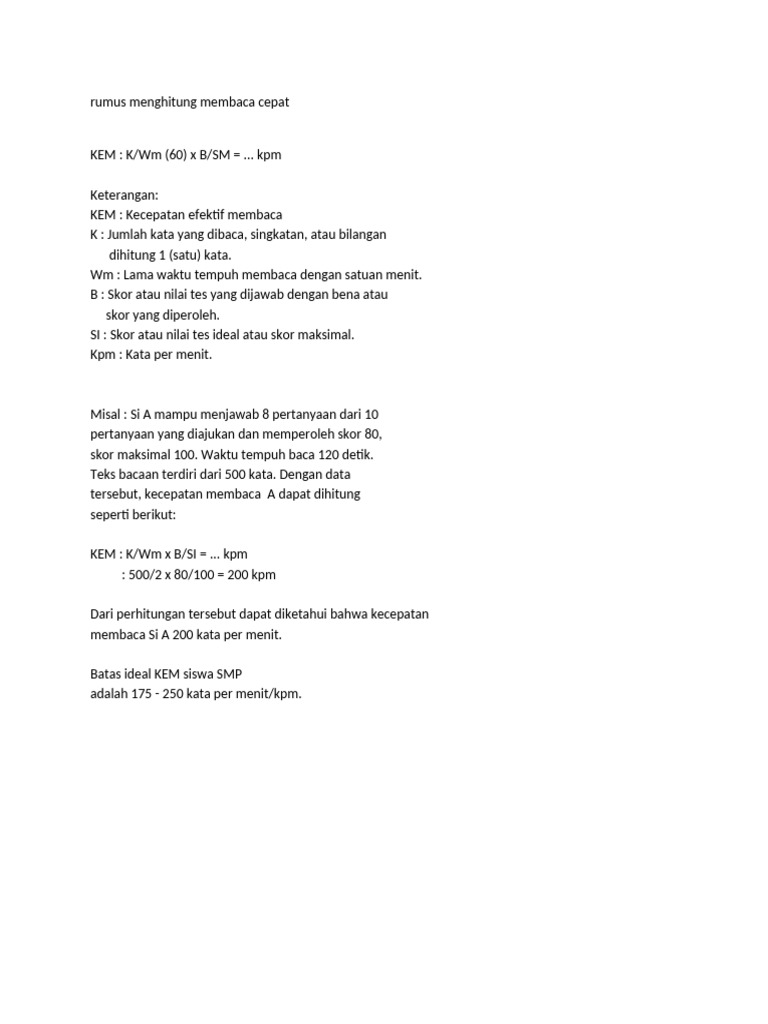 Rumus Kecepatan Membaca Efektif | PDF