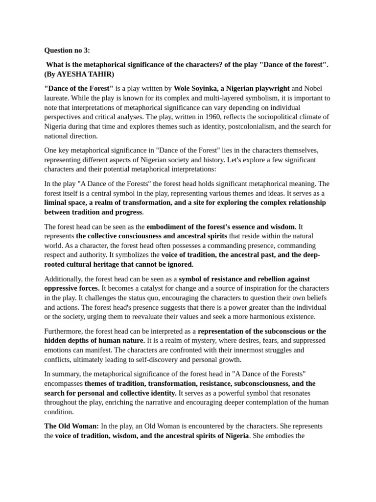 Metaphors in A Dance of the Forests | PDF | Deities