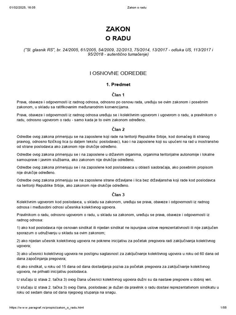 Zakon o Radu | PDF