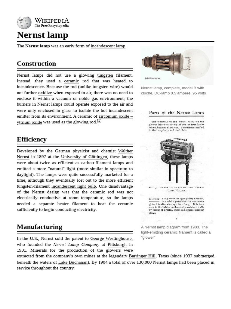Nernst_lamp | PDF | Incandescent Light Bulb | Electromagnetic Radiation