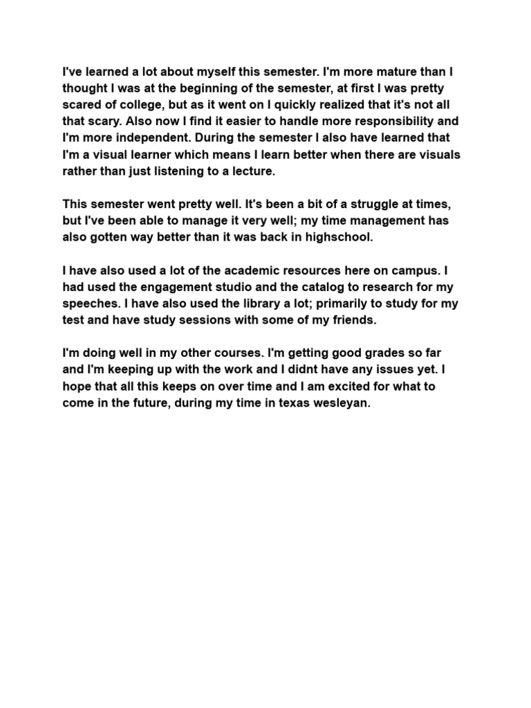 College Semester Reflection Insights | PDF