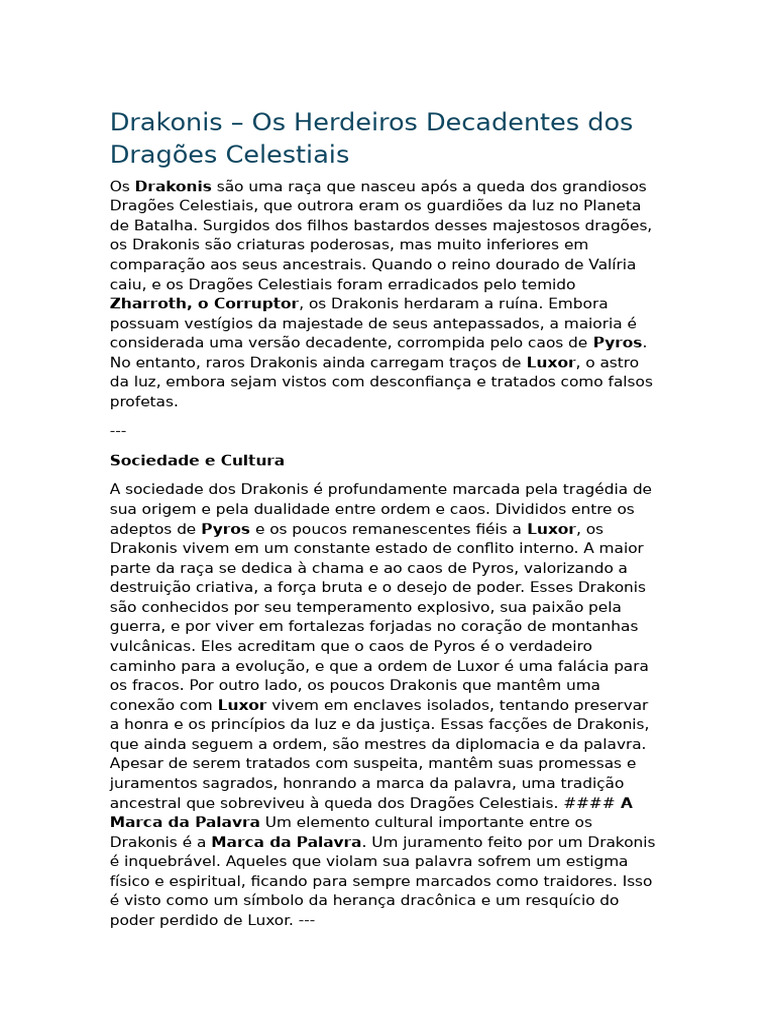 Drakonis - Os Herdeiros Decadentes Dos Dragões Celestiais | PDF ...