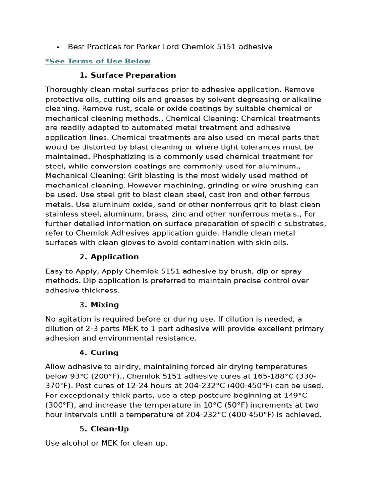 Best Practices for Parker Lord Chemlok 5151 adhesive | PDF