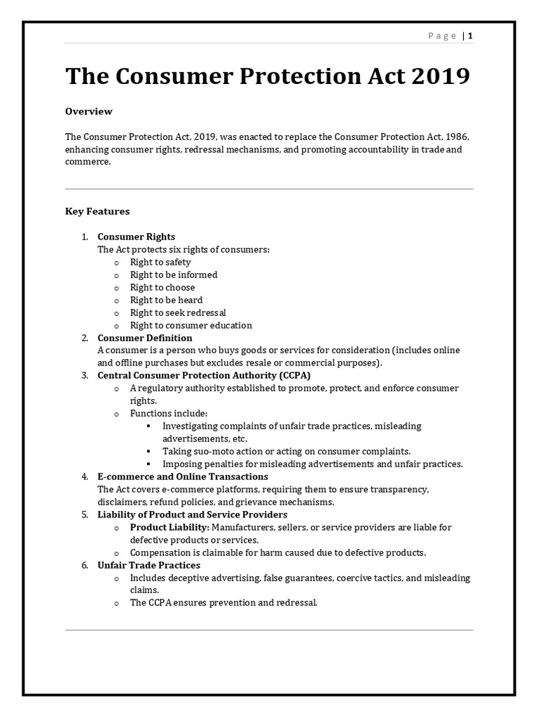 The Consumer Protection Act 2019 | PDF | Consumer Protection | False ...