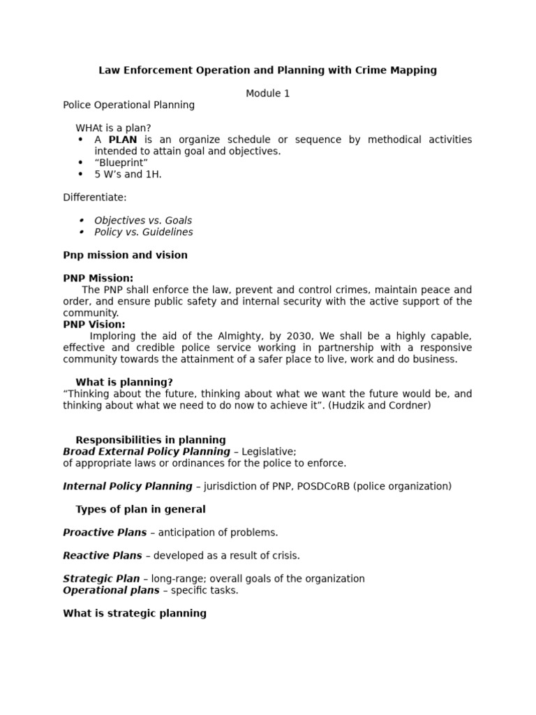 Police Operational Planning and Strategies | PDF | Strategic Planning ...