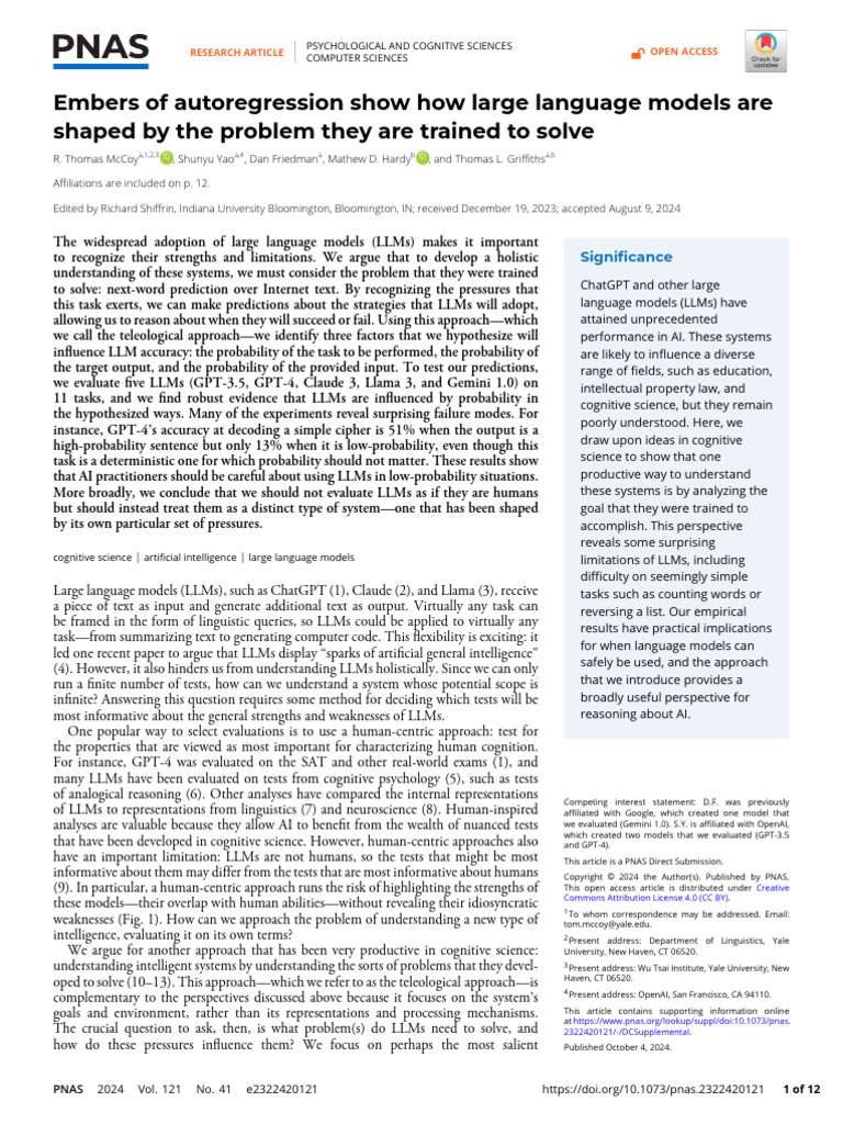 Mccoy Et Al 2024 Embers of Autoregression Show How Large Language Models Are Shaped by The ...