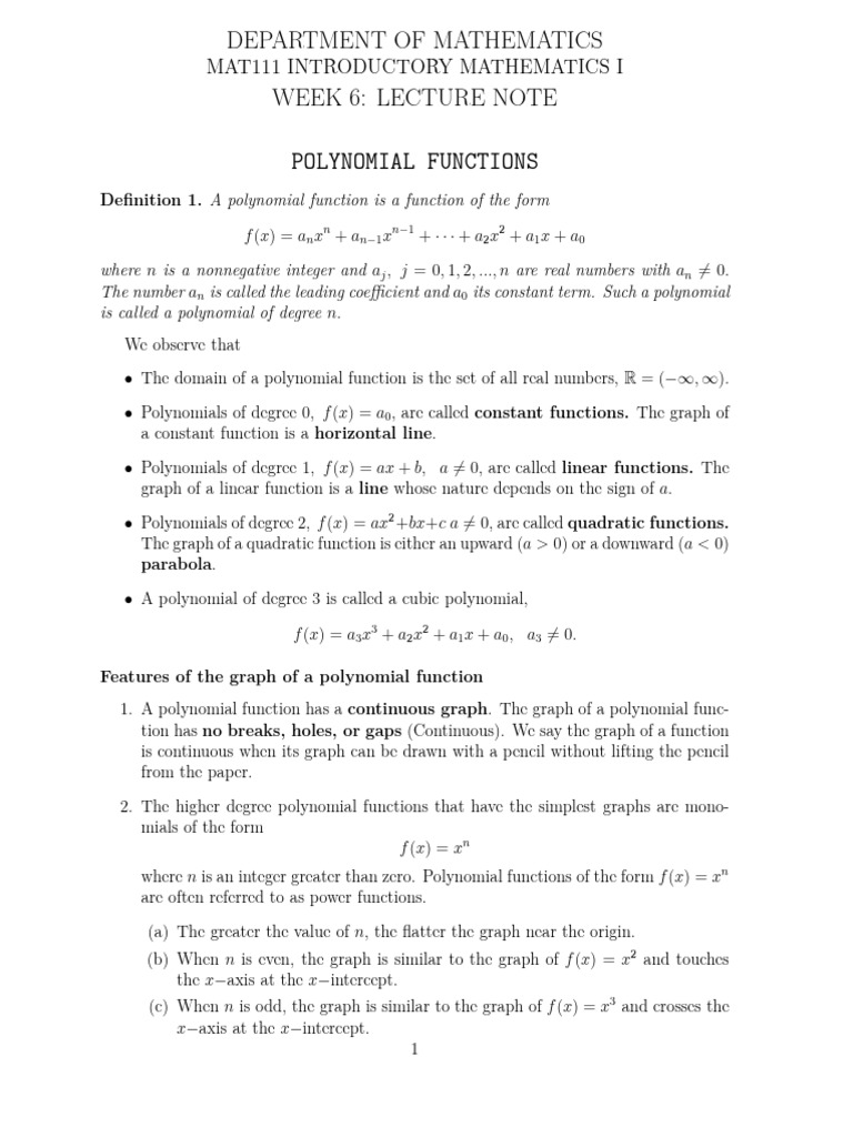 Understanding Polynomial Functions | PDF | Function (Mathematics) | Polynomial