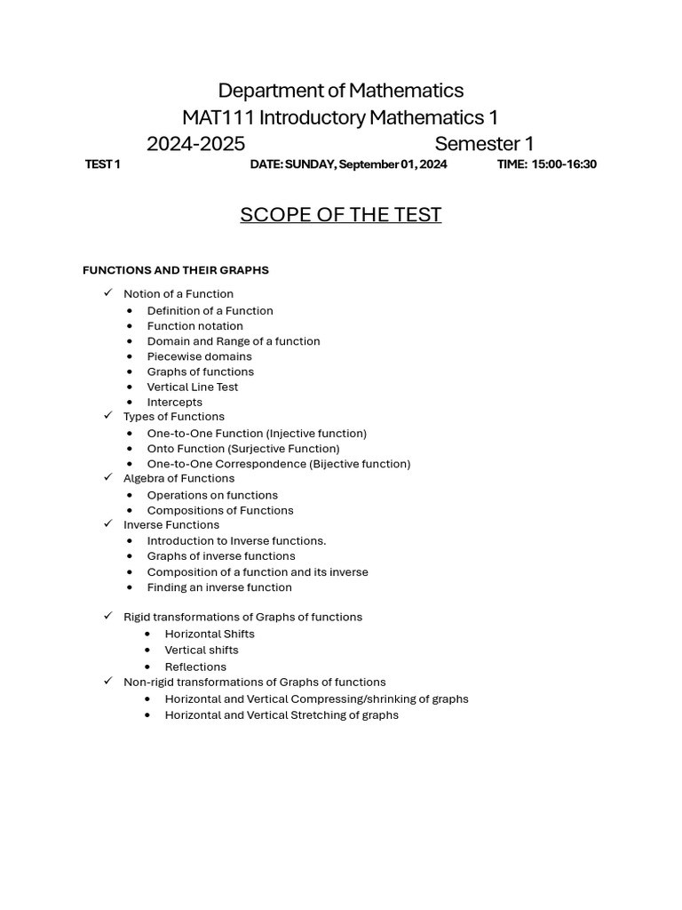 MAT111 Test 1 (Scope) | PDF