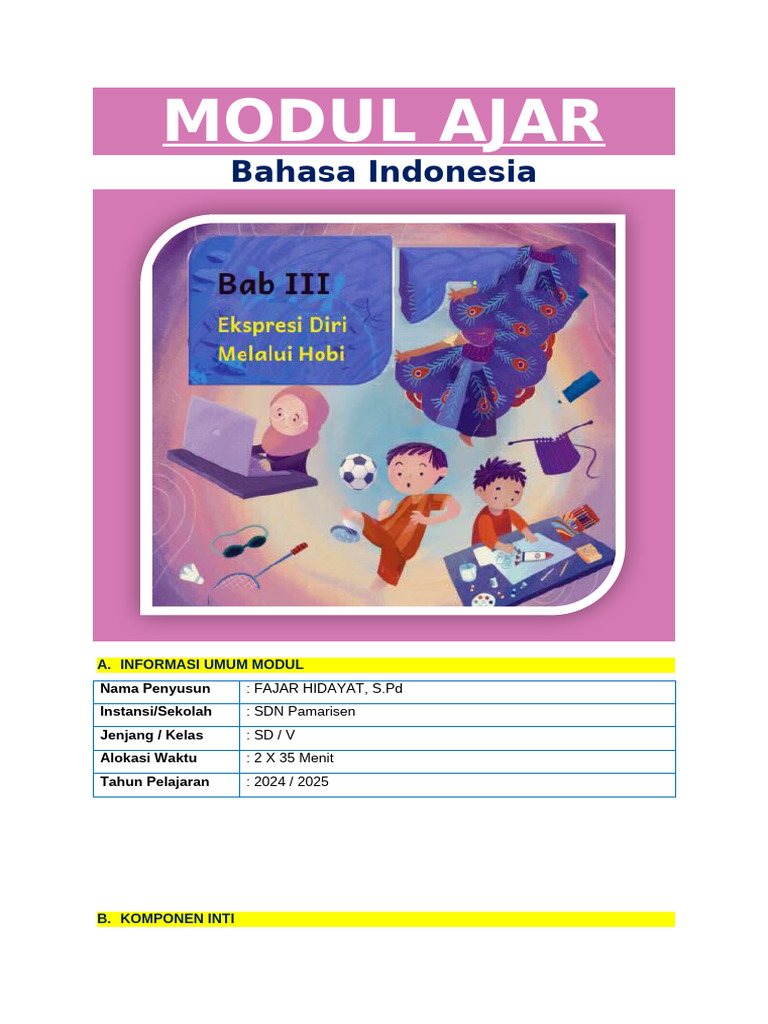 Modul Ajar B.indo Ekin Kelas 5 - Fajar Hidayat | PDF