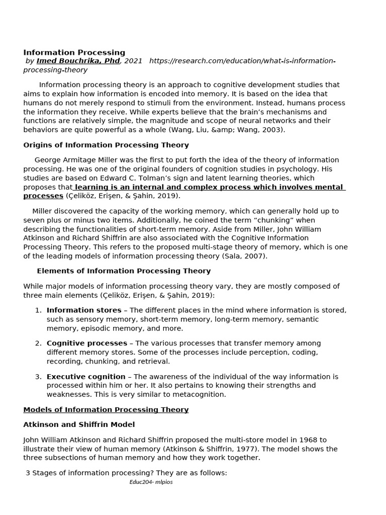 Information Processing Theory | PDF | Psychology | Psychological Concepts