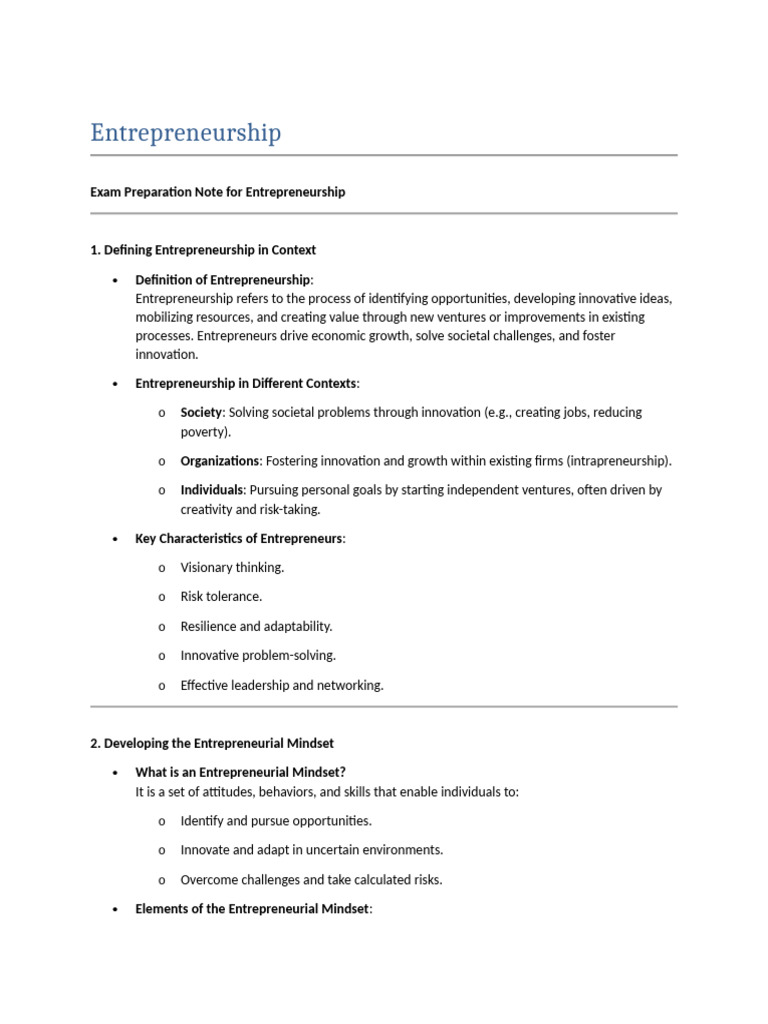 Entrepreneurship Exam Prep Guide | PDF | Entrepreneurship | Mindset